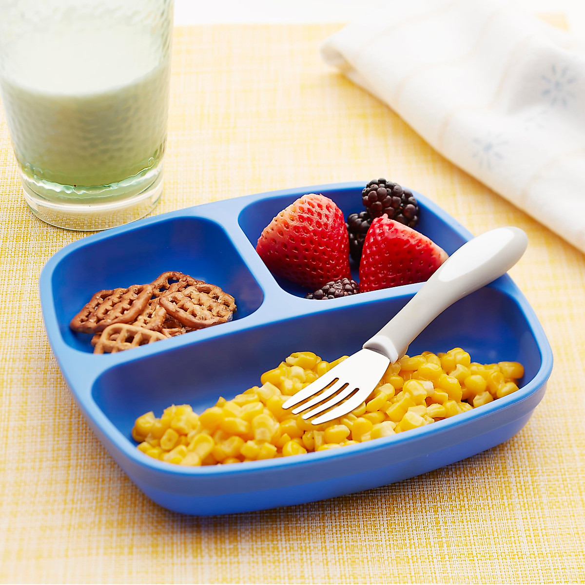 ECR4Kids-ELR-18104 My First Meal Pal Toddler Forks, BPA-Free and Dishwasher Safe Utensils for Babies and Kids, Children's Flatware for Self-Feeding, White/Light Grey (3-Pack)