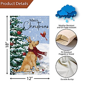 Louise Maelys Merry Christmas Golden Retriever Dog Garden Flag 12x18 Double Sided, Burlap Welcome Winter Christmas Tree Garden Yard Flags for Xmas Outside Outdoor Decoration (ONLY FLAG)