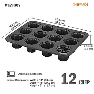 CHEFMADE Canele Cake Pan, Nonstick 12 Cavity Canele Muffin Bakeware