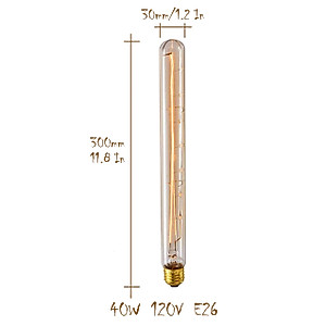 CTKcom T10/T300 40W Amber Vintage Edison Bulb， E26 Medium Base，2200K-2300K Tubular Bulb Nostalgic Tungsten Filament Antique Bulb Amber Glass for Industrial Wall Sconce Pendant Lighting-(4 Pack)