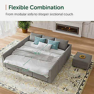 HONBAY Modular Sectional Sofa U-Shaped Sectional Couch with Storage Seats, Convertible Sectional Couch Modular Sofa, Grey