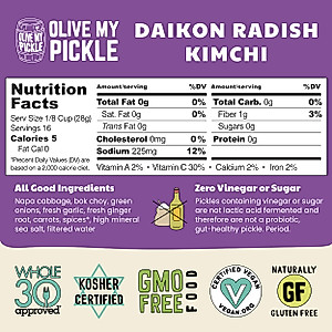 Olive My Pickle Fermented Kimchi - 48 Ounces | 3-Pack Bundle of Probiotic Daikon Radish Kimchi | Fresh & Flavorful Korean Food with Natural Probiotics for Gut Health - Perfect for Ramen & Spicy Noodles