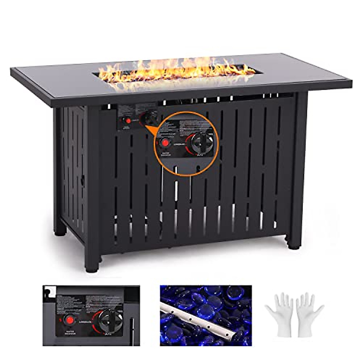 43 in Propane Fire Pit Table,Fire Pit Table,60,000 BTU Auto-Ignition Gas Firepit,CSA Certification and Black Tempered Glass Tabletop,for Outdoor, Patio, Lawn…