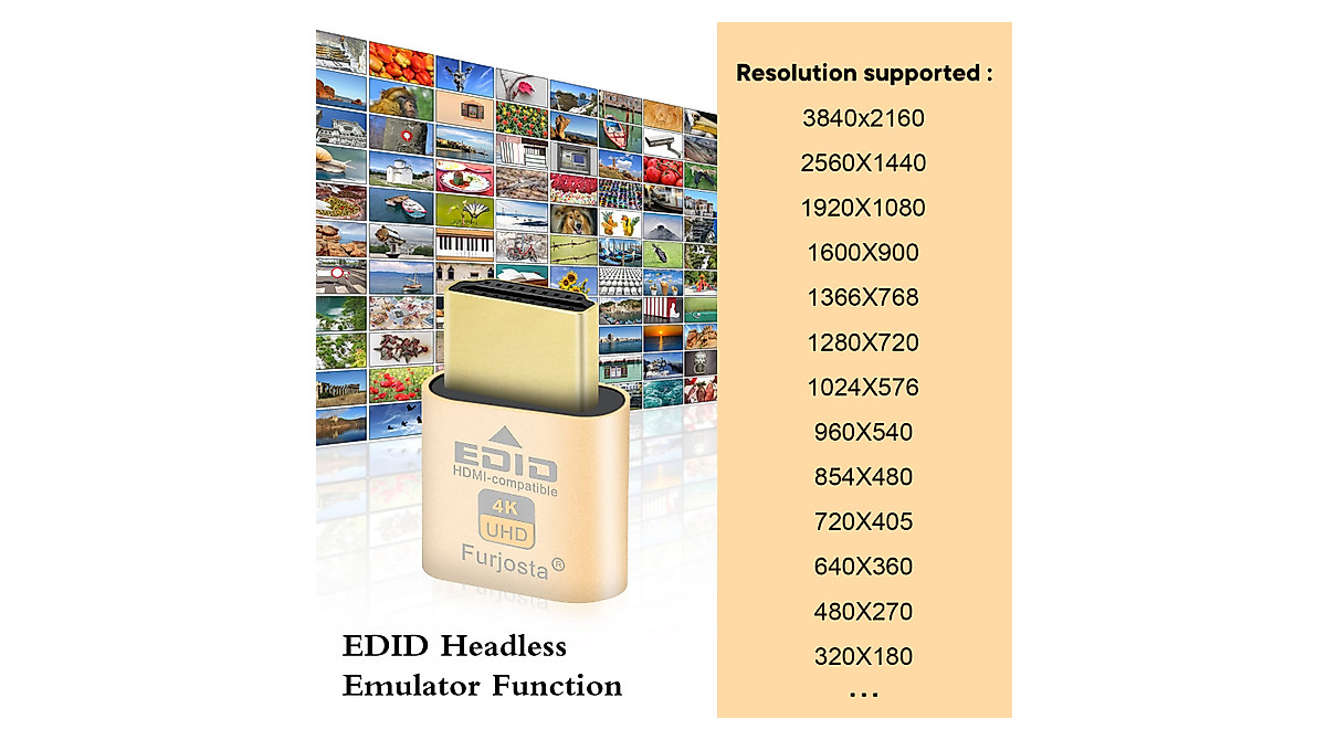 Furjosta HDMI Dummy Plug fit-Headless Display Emulator DDC EDID Fit ...