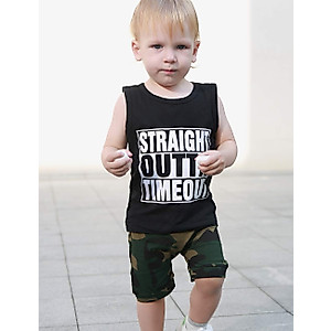 waliwali Toddler Infant Baby Boy Clothes Straight Outta Timeout Vest +Camouflage Shorts Outfit Set(18-24Months(100))