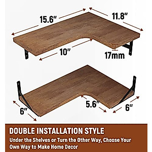 LEOPO Corner Floating Shelves Set of 4, Hardwood Storage Shelves, Cozy & Dependable Floating Shelves for Bedroom, Living Room, Kitchen, Office and More