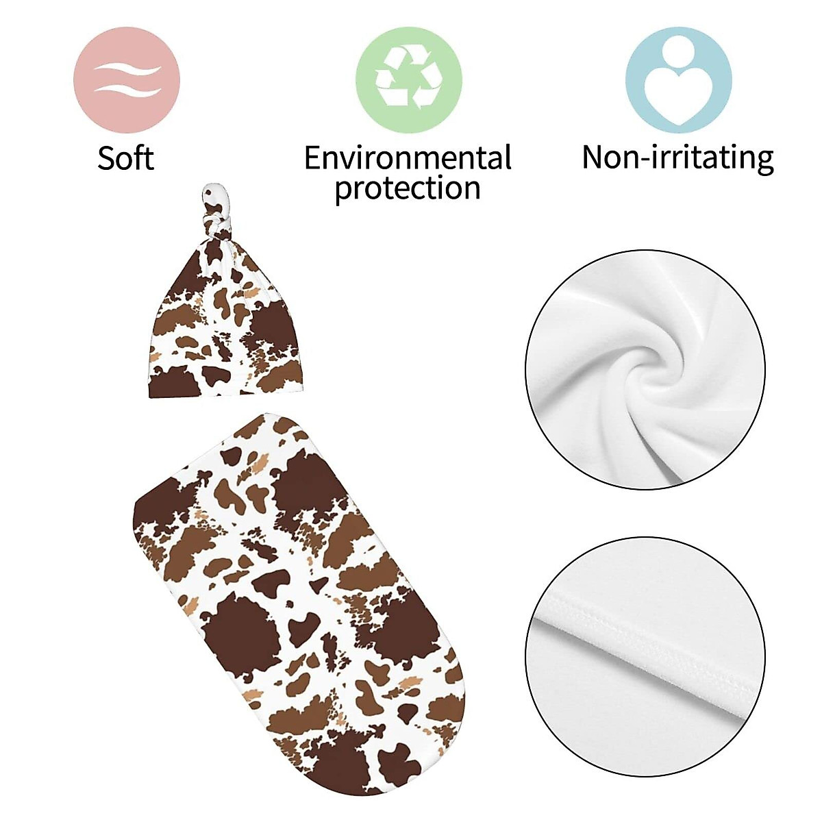 Brown Cow Print Baby Stuff New Born Baby Swaddle Blanket Soft Baby Sleep Sack Baby Blankets with Beanie Hat Gifts for Boys Girls Infant