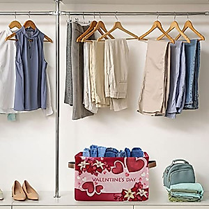 senya Valentine's Day Basket, Valentine's Day Beautiful Flowers and Hearts Foldable Fabric Collapsible Storage Bins Organizer Bag for Storage Clothes