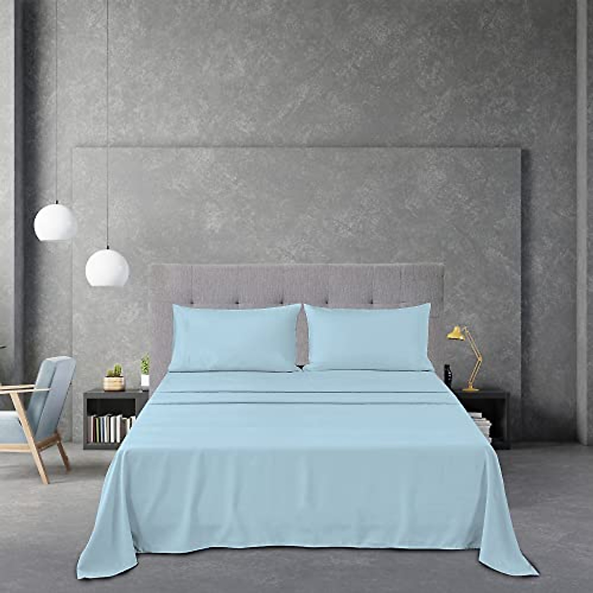 100% Egyptian Cotton Bed Sheets Set -800 Thread Count 4-Piece light blue Solid Sheets Set, Long Staple Luxury California King Size Fits Mattress Upto 16'' Deep Pocket ( light blue Solid )