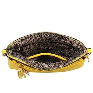 FashionPuzzle Chevron Quilted Medium Crossbody Bag with Tassel Accent (Yellow)