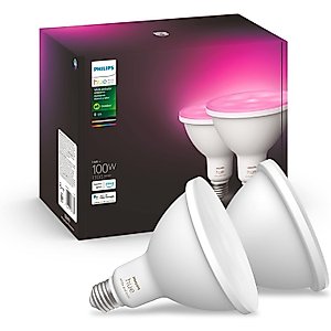 Philips Hue White and Color Ambiance PAR38 Outdoor Spotlight, Two-Pack, Requires Hue Bridge, Compatible with Alexa, Apple HomeKit and Google Assistant
