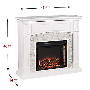 Seneca Electric Media Fireplace - White w/White Faux Stone