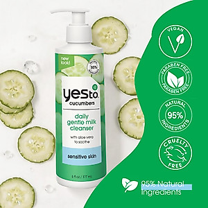 Yes To Cucumbers Daily Gentle Milk Cleanser, Soothing Face Wash That Won't Strip Your Skin & Holds Moisture, With Cucumber Extract, Soy Proteins & Green Tea, Natural, Vegan & Cruelty Free, 6 Fl Oz