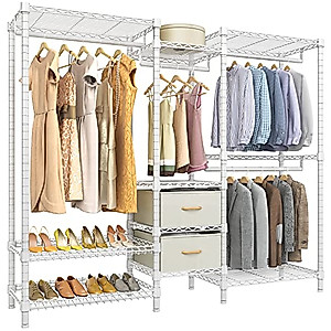 VIPEK V8i Metal Garment Rack Adjustable Clothes Rack with Fabric Storage Drawer Shoes Rack Freestanding Wardrobe Organizers Heavy Duty Clothing Rack for Hanging Clothes, White