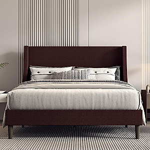 Akeacubo Bed Frame with Button Tufted Headboard,Faux Leather Upholstered Mattress Foundation,Platform Bed Frame,Wooden Slat Support,No Box Spring Needed,Easy Assembly (05, Queen)