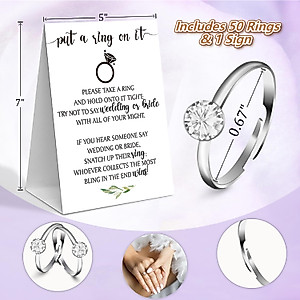 Minimalist Bridal Shower Theme Decorations,Put A Ring On It Game,Don't Say Bride Games,Bridal Shower Games,Wedding Shower,Engagement Party Games(1 Sign And 50 Plastic Diamond Rings)-3