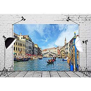 BELECO 7x5ft Fabric Venice Italy Backdrop Gondola Near to Famous Rialto Bridge in Venice Photography Backdrop for Italian Party Decorations Adult Game Birthday Photoshoot Photo Background Props