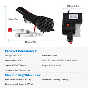 BEAMNOVA Mini Miter Saw Electric Power Table Saw Benchtop Cut-Off Chop Saw Max 45 Degree Cutting for Crafts Miniatures Metal Wood Plastic Compound Cutter