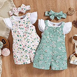 TMCSSYIE Baby Girlsr Cute Floral Pattern Outfit Sets sleeveless Tops Suspender Shorts + Bow Headband 2Pcs Summer Jumpsuit