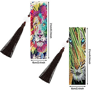 pigpigboss Lion Diamond Painting Bookmark Kit 2 Pieces DIY Bookmark Crystal Rhinestones Diamond Painting Kit Lion Bookmark Diamond Dots Art for Adult Kid Book Decor Crafts Set