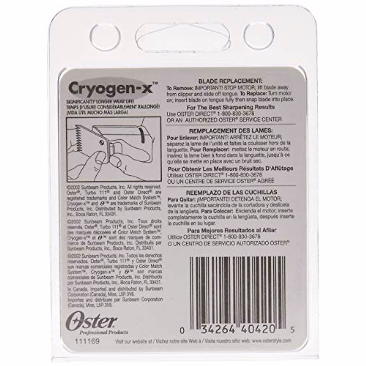 OSTER Cryogen-X Blade Set for Turbo 111 Clipper Size 00000 (1/125 inch/0.2mm) (Model: 76911-006)