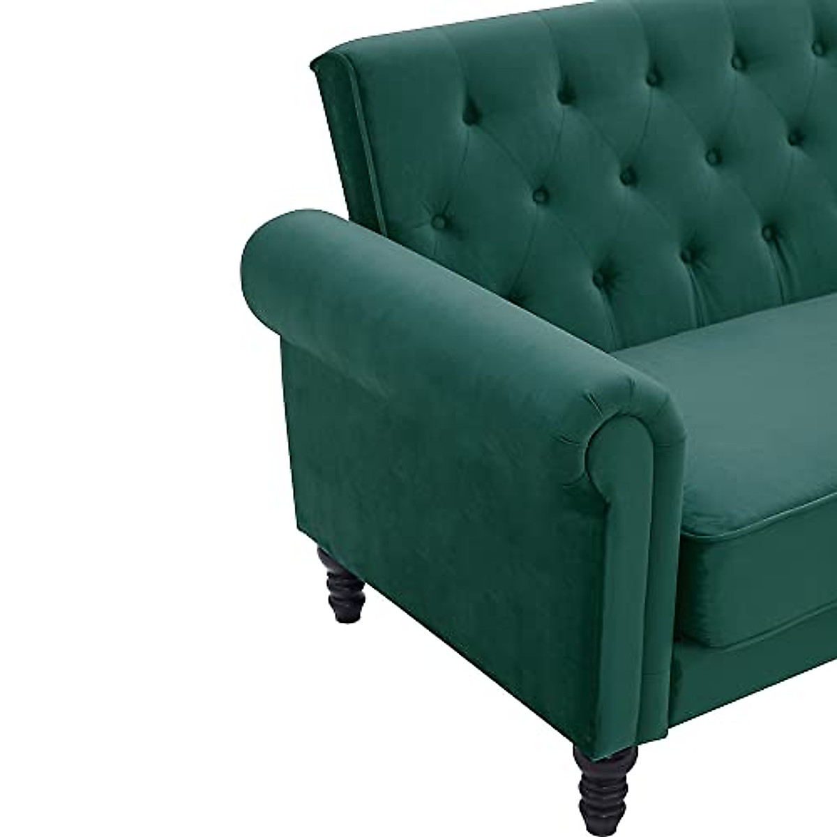 Classic Sofa Couch Mid Century Upholstered Velvet Fabric Tufted Sofa with Scroll Arms for Living Room Bedroom Apartment (Green) (CY001)