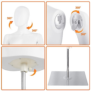 SHAREWIN Mannequin Torso with Stand Female Half Body Dress Form Plastic Detachable Manikin Stand Height 30”-46” High Stability Metal Base, White (Female)