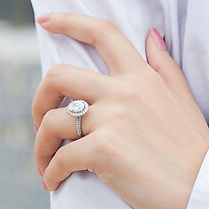 Blocaci Oval Engagement Rings for Women White Gold, 2 Carat Center Oval Moissanite Rings Platinum Plated Silver 10K 14K 18K Gold Wedding Anniversary Promise Rings with Text Engraving (10K Gold)