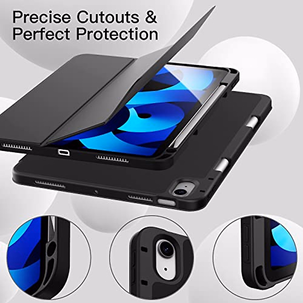 JETech Case for iPad Air 5/4 (2022/2020 5th/4th Generation 10.9-Inch) with Pencil Holder, Support 2nd Pencil Charging, Slim Tablet Cover with Soft TPU Back, Auto Wake/Sleep (Black)