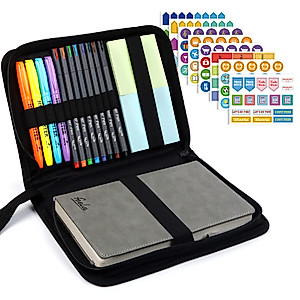 Undated Planner, 2024 Monthly & Weekly Academic Planner Kit, Feela A5 Daily Student Notebook, School Supplies with Highlighters, Note Stickers, Fineliner Pens, Lasts 1 Year, Gray
