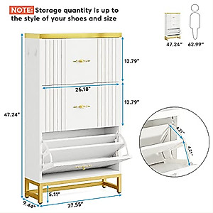 Tribesigns Shoe Cabinet with 3 Flip Drawers, Modern 18-24 Pair Shoe Rack Organizer with 2 Hanging Hooks, Freestanding Tipping Bucket Shoe Storage Cabinet for Entryway
