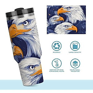 Selerdon 40 oz Tumbler Eagles Blue with Handle and Straw Lid Vacuum Stainless Steel Insulated Water Bottle Travel Mug Car Cup Holder Friendly BPA Free for Gym Travel Office
