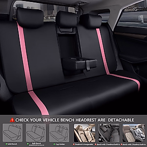 CAR PASS Black Pink Leather Car Seat Covers Full Set, Waterproof Durable Faux Leather Seat Covers 5 Seats Cushion Protector, Rear with Zipper, Airbag Fit for Women SUV Pick UpTruck Sedan Vehicle Auto