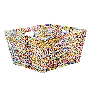 CosmoLiving by Cosmopolitan Cotton Rectangle Storage Basket with Handles, 19" x 16" x 10", Multi Colored