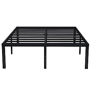 EMODA Queen Bed Frame No Box Spring Needed 18 Inch Heavy Duty Metal Tall Platform Bed Frame Queen Size with Large Storage Space, Easy Assembly, Black