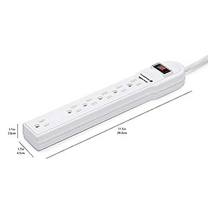 Amazon Basics 6-Outlet Surge Protector Power Strip, 6-Foot Long Cord, 790 Joule - White
