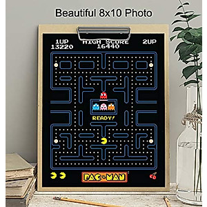 Pacman Arcade Game Poster - 8x10 Pac Man Wall Decor - Cool Unique Gift for Boys, Men, Gamer, Video Game, Arcade Games, Xbox, Nintendo, Gaming Fan - Game Room Decor