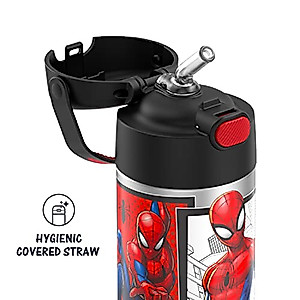 THERMOS FUNTAINER 12 Ounce Stainless Steel Vacuum Insulated Kids Straw Bottle, Spider-Man & Thermos Replacement Straws for 12 Ounce Funtainer Bottle, Clear, 1 Pack