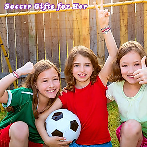 4 Pieces Girls Soccer Gifts Soccer Water Bottle Tumbler 14oz Soccer Zipper Gift Bags Pouch Soccer Bracelet Jewelry Soccer Scrunchies for Girls Graduation Soccer Gift