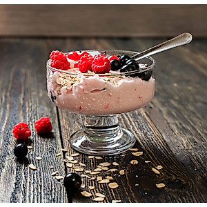 Glasia Set of 6 Glass Ice Cream Bowls and 6 Stainless Steel Spoons | Small Dessert Cups for Parfait Sundae Snacks Fruit | Mini Footed Trifle Tasters with Spoon