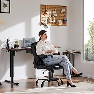 OLIXIS Ergonomic Home Office Desk Chair with Adjustable Flip-up Armrest and PU Leather Low Back Lumbar Support for Adult, Black