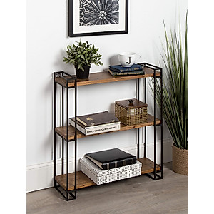 Kate and Laurel Lintz Modern Industrial Solid Wood with Black Metal Frame Floating Wall Shelves, Rustic Brown