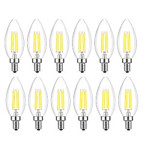 Lamsky E14 LED Bulb Dimmable,110V 400LM 40W Equivalent Daylight White 5000K,E14 European Base Candelabra LED Bulbs,C35 Clear Glass Torpedo Shape Bullet Top(12-Pack)
