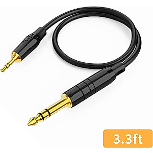 CableCreation 3ft 3.5mm 1/8" Male Stereo to 6.35mm 1/4" Male TRS Stereo Audio Cable Gold Plated Compatible with iPod, iPhone, Laptop, Home Theater, Amplifiers, Guitar and More,1 Meter/Black