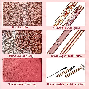 8 Pcs Rose Gold Ballpoint Pen with Pen Holder, Office Supplies Set Glitter Pen Metal Ballpoint Pens Crystal Diamond Pen Black Ink Desk Organizer for Women Girls Rose Gold Desk Accessories Gifts