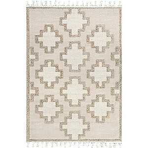 nuLOOM Polina Geometric High-Low Tasseled Area Rug, 4x6, Beige