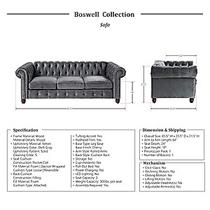Lexicon Boswell Living Room Sofa, Dark Gray