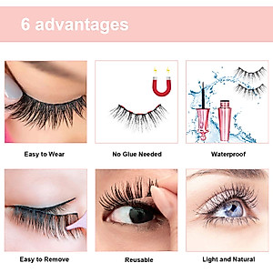 [5 Pairs] Magnetic Eyelashes and Eyeliner Kit, Lanvier Reusable 3D Magnetic False Lashes Extension No Glue Needed - Black