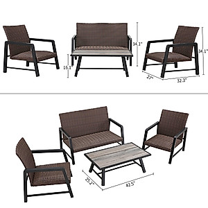 PatioFestival Patio Conversation Set 4Pcs Wicker Outdoor Furniture Sets with Quick-Drying Internal Cushion All Weather Frame