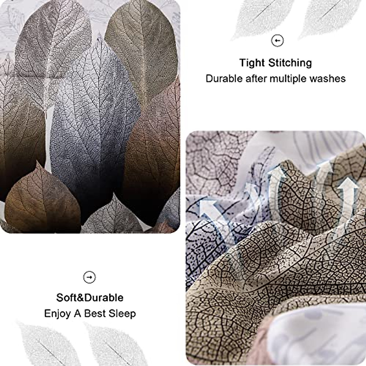 Drucon Botanical Comforter Set Queen, 7 Pieces Bed in A Bag Comforter Brown Leaves Comforter Queen Size Soft Microfiber Bedding Set for All Season